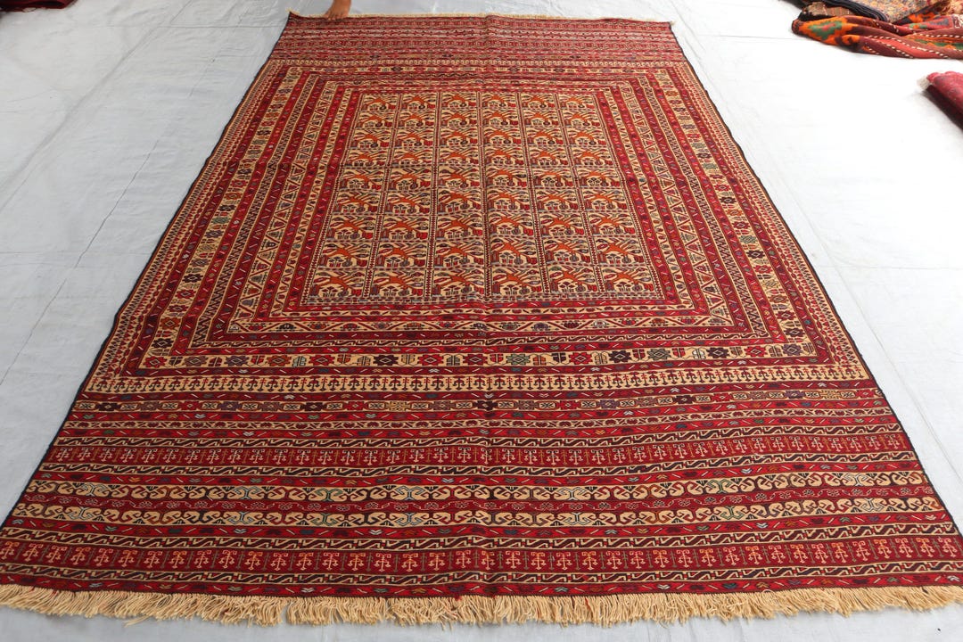 Vintage Afghan Maliki Kilim Rug 6'4x9'8 Ft Excellent Quality Soumak ...