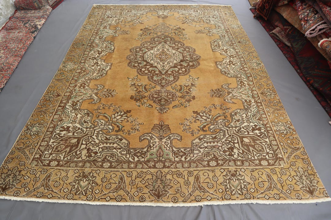 7'6x10'8 Ft Large Antique Caucasian Wool Rug, Vintage Faded Rusty Brown ...