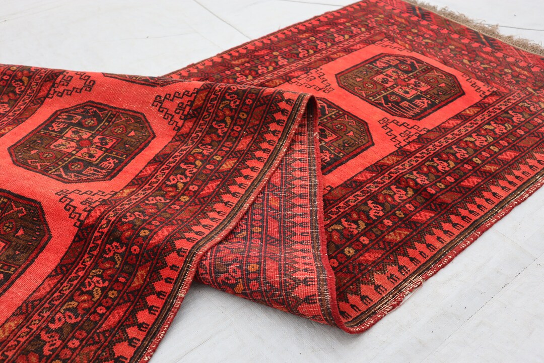 9 Ft Runner Rug Afghan Antique Ersari Rug/ Hand Knotted Wool Oriental ...