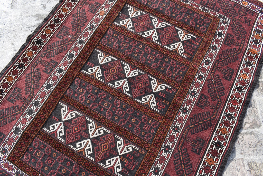 6.3 X 4.2 Ft, Vintage Afghan Turkomen Sumak Kilim, Handwoven Animal ...
