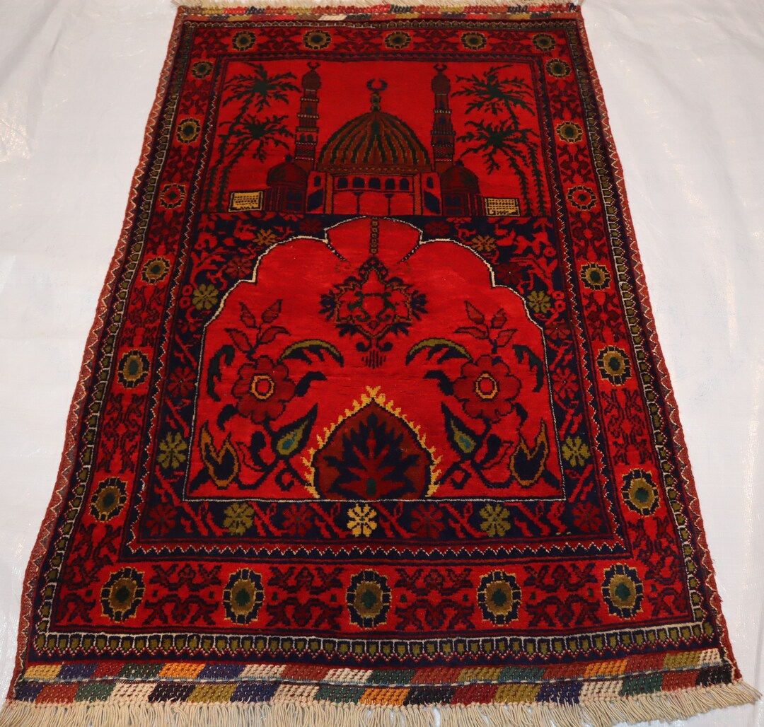 4'2 X 2'8 Vintage Prayer Rug, Afghan Handmade Prayer Rug 3x4, Oriental ...