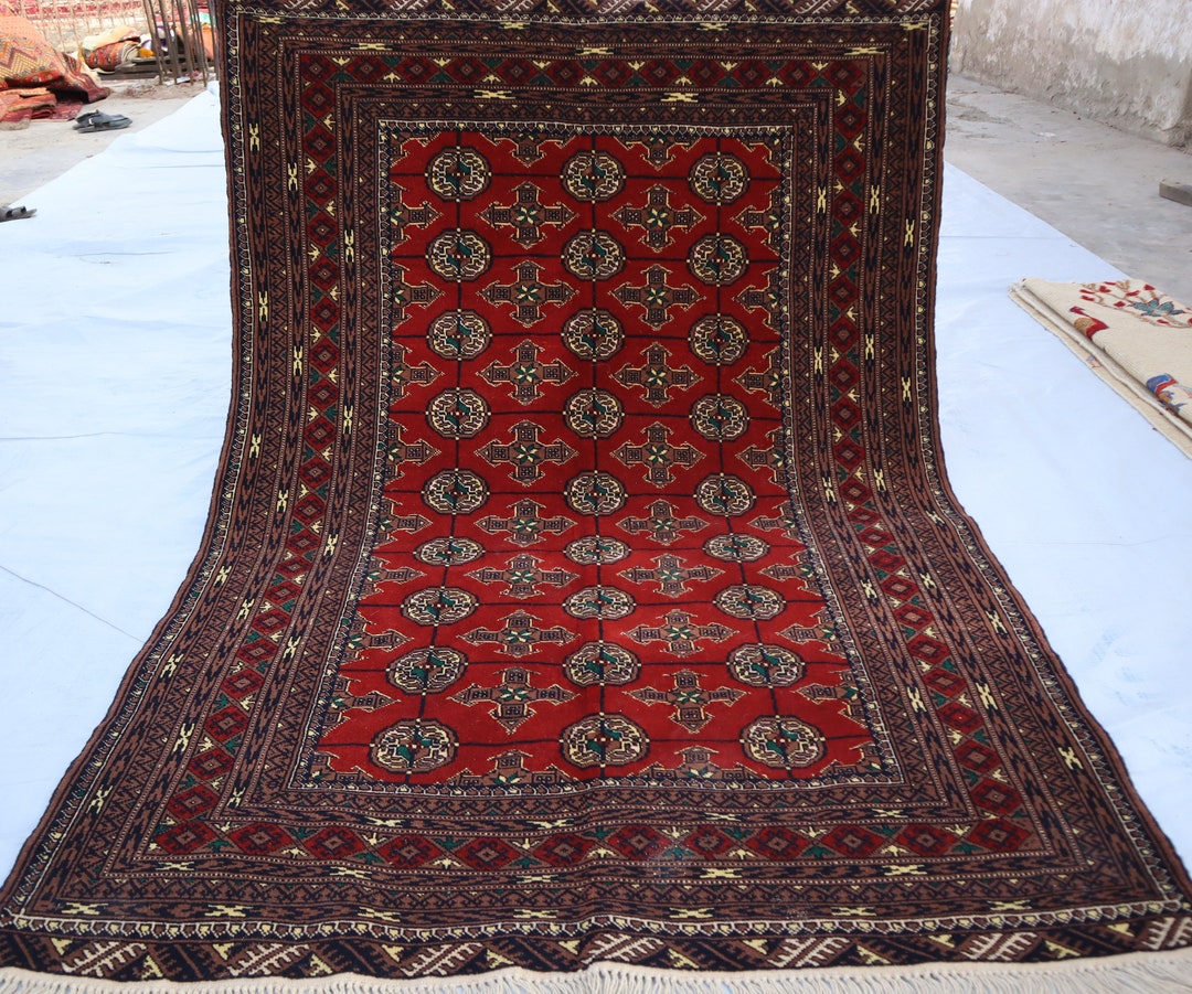 4'2 X 6'0 Ft, Red Antique Turkmen Mowri Area Rug, Tribal Rugs, Oriental ...