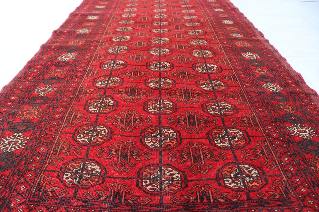 Red Antique Turkmen Tekke Rug 7.0 X 3.5 Ft/ Hand Knotted Soft Pile Wool ...