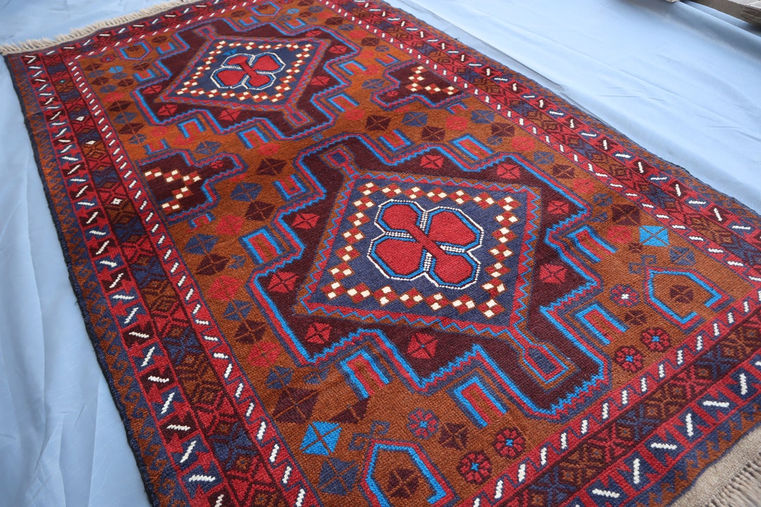 6.4x3.7 Ft Vintage Turkmen Rug, Afghan Handmade Wool Rug, Semi Antique ...