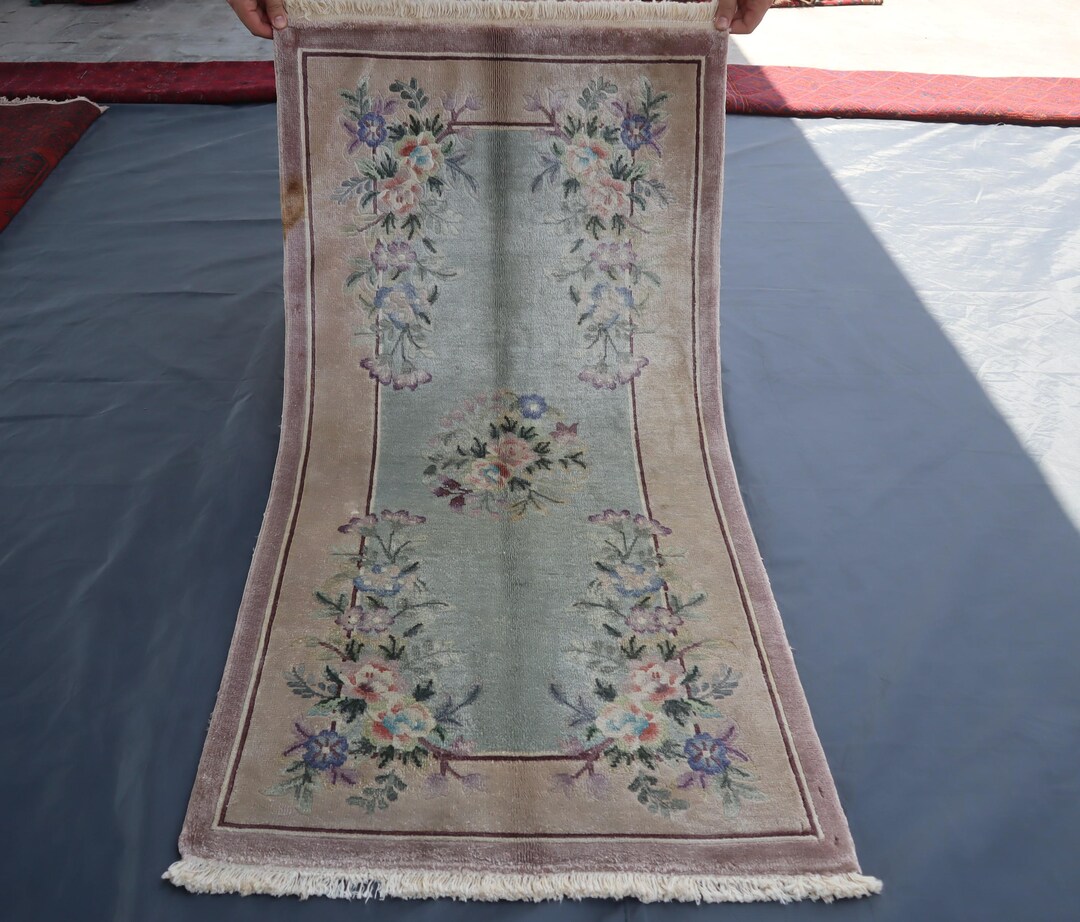 2x4 Ft Art Deco Rug, Chinese Floral Rug, Hand Knotted 100% Silk Rug ...