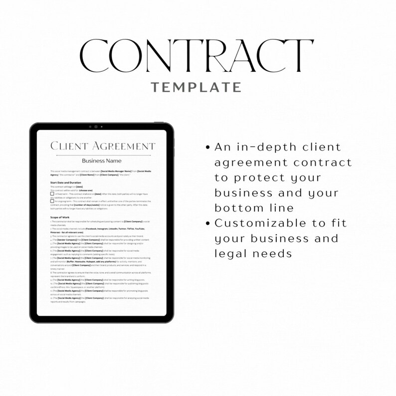 Contract Template for Social Media Managers Canva Template - Etsy