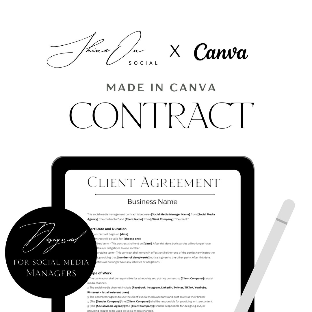 Contract Template for Social Media Managers Canva Template - Etsy