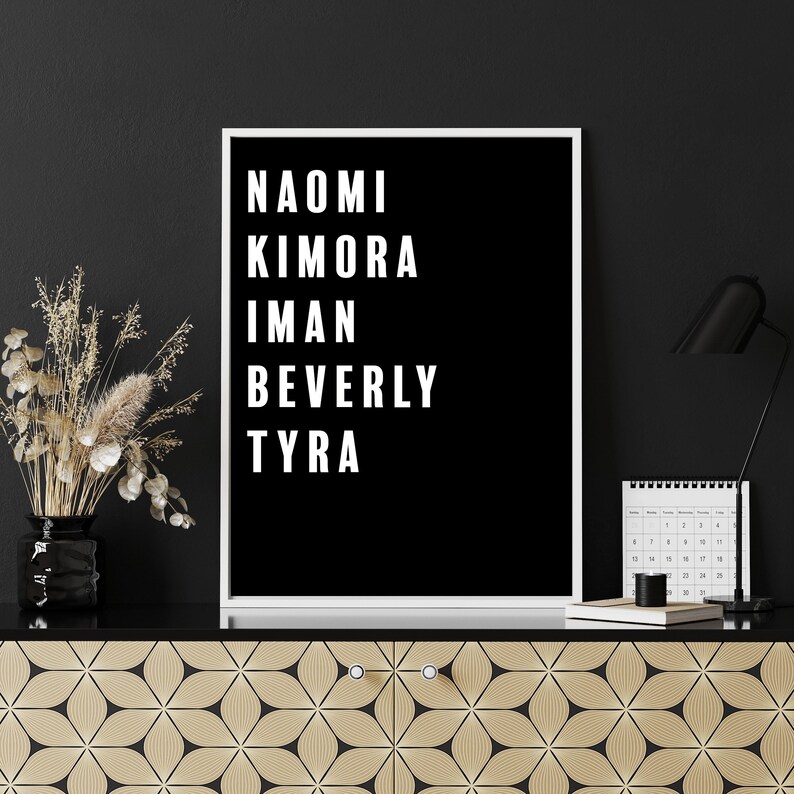 Black Supermodel Names Digital Art Print | Bold Typography Wall Art ...