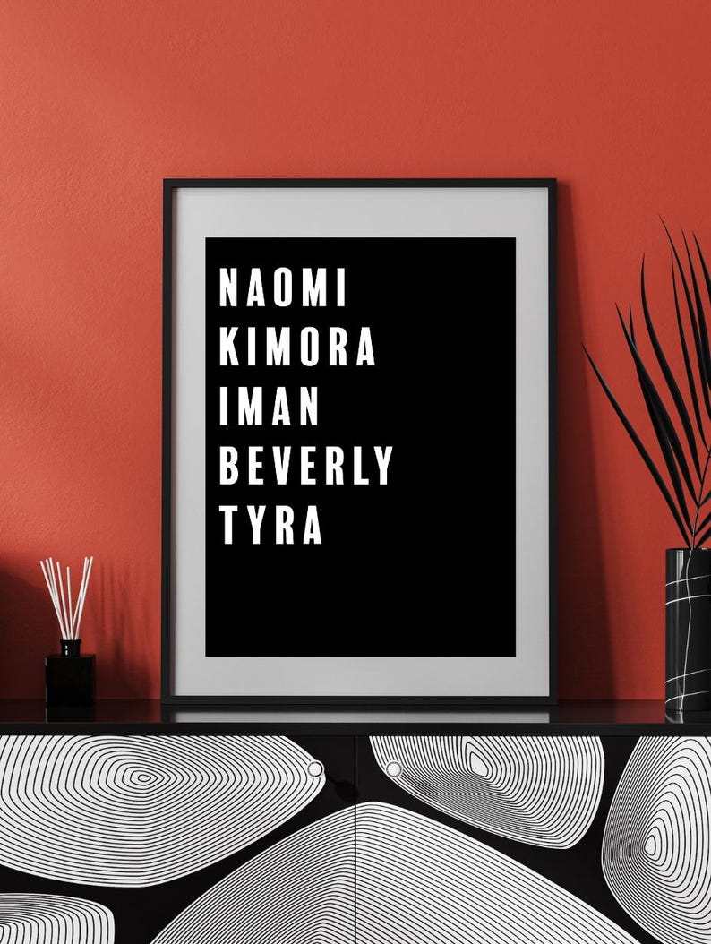 Black Supermodel Names Digital Art Print | Bold Typography Wall Art ...