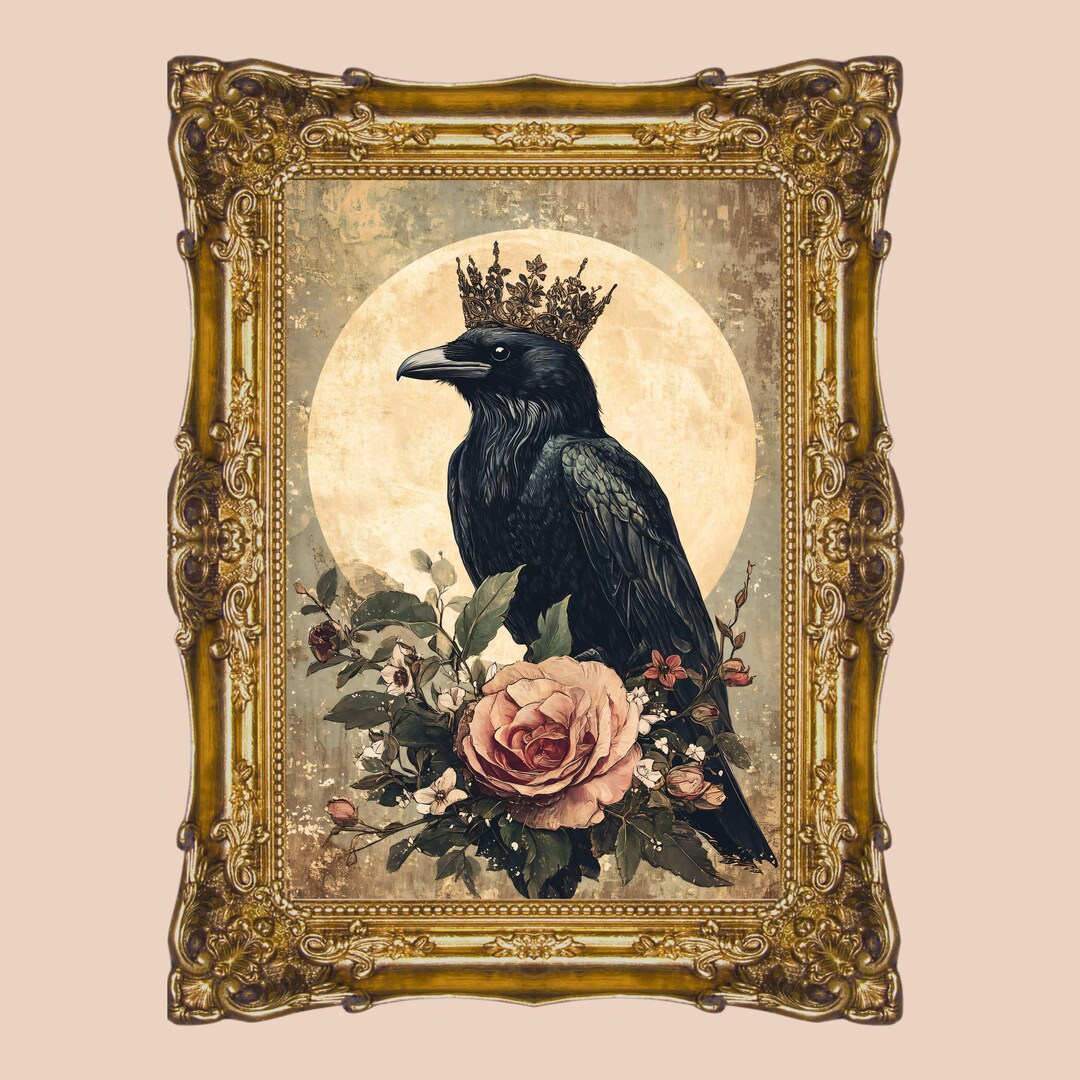 Gothic Raven Norse Folk Art Print | Crown & Roses | Dark Academia ...
