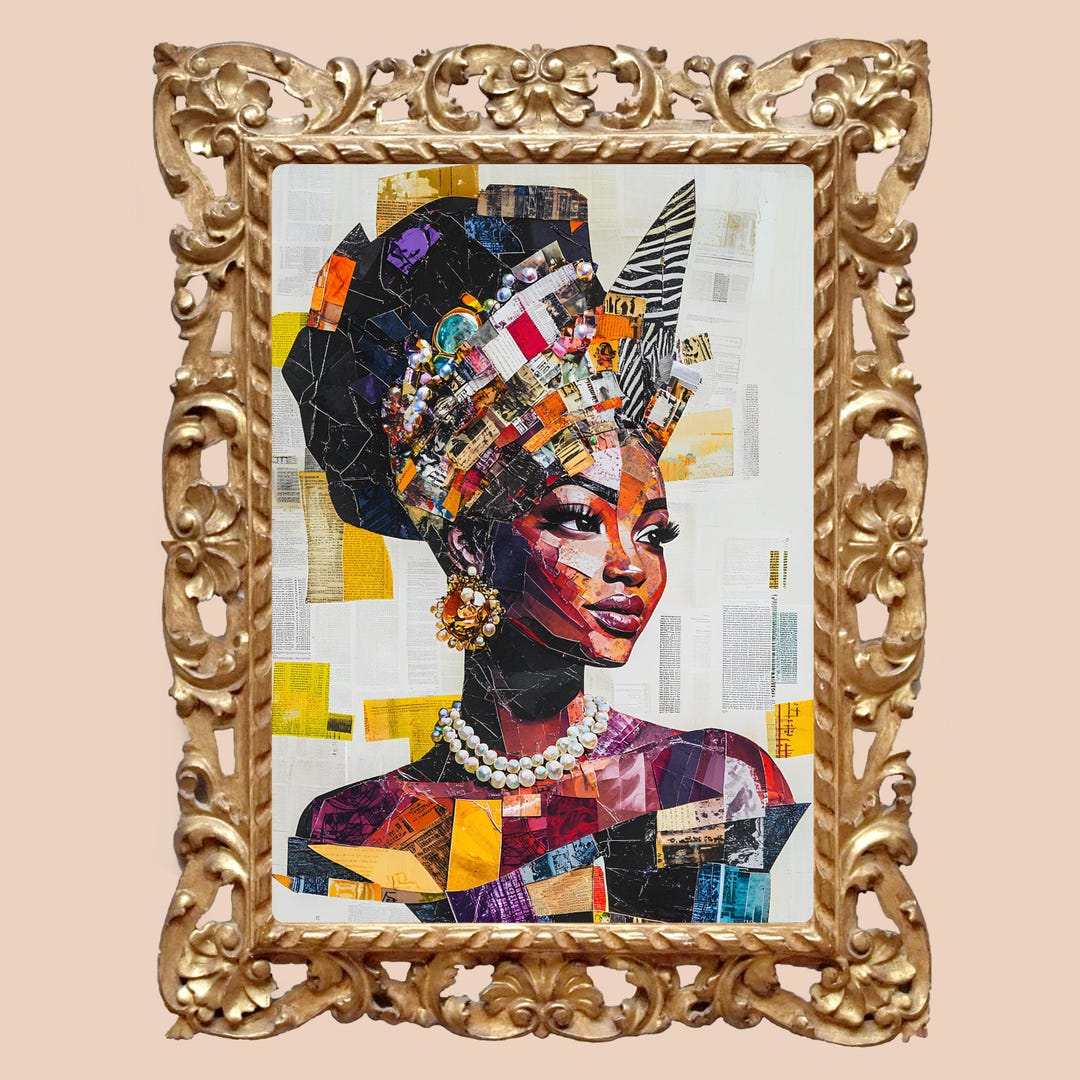 Afrocentric Collage Art Print | Black Woman Portrait | Mixed Media ...