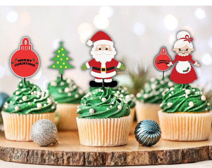 Printable Christmas Cupcake Toppers Set of 12/christmas Cupcake Toppers ...