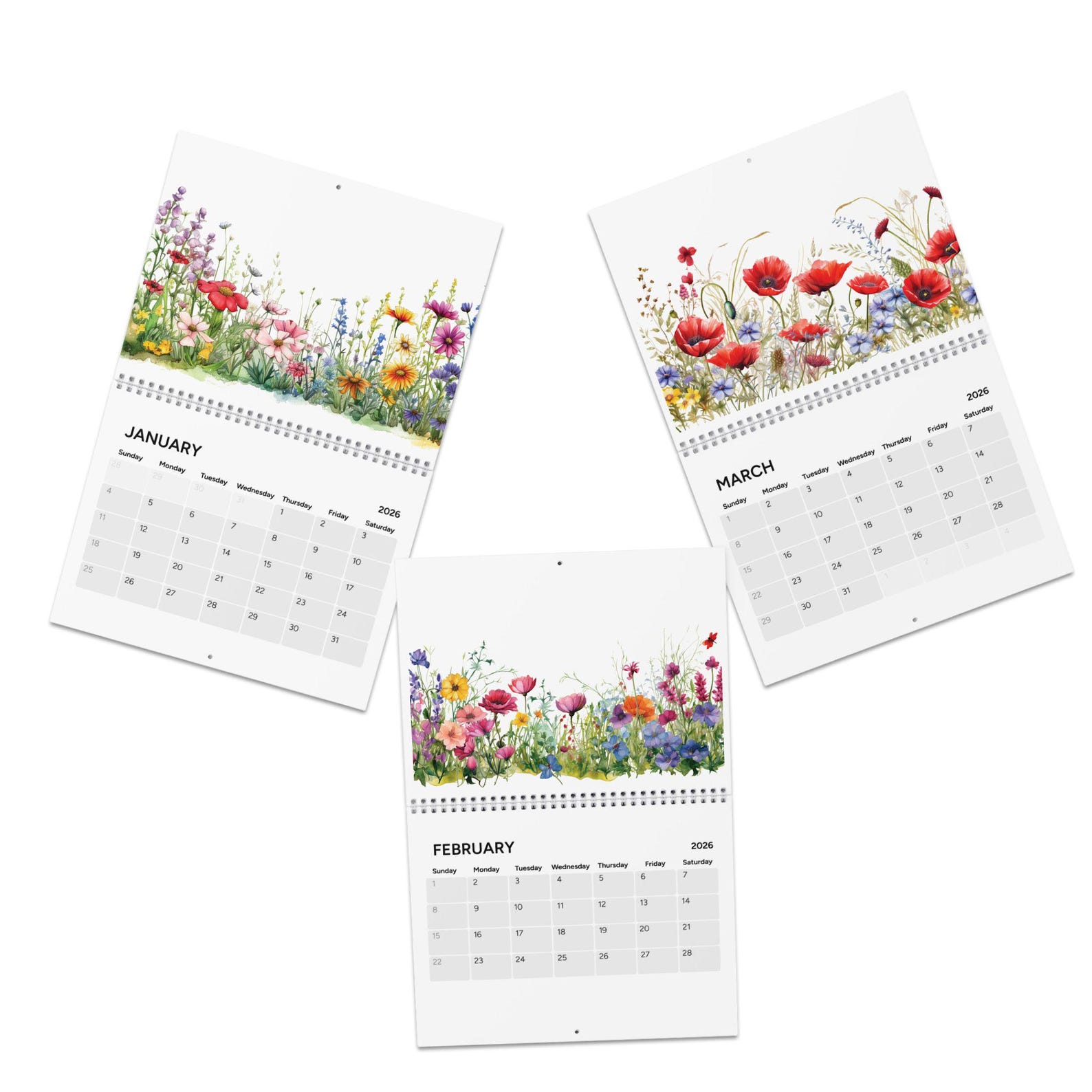 2026 Floral Watercolor Calendar: Botanical Wildflower Wall Art - Etsy