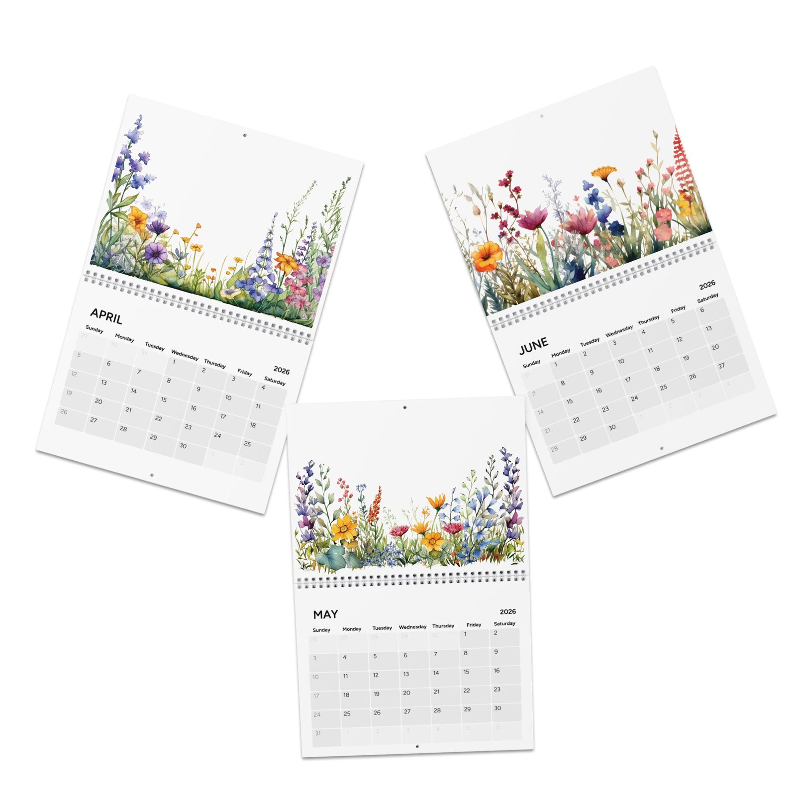2026 Floral Watercolor Calendar: Botanical Wildflower Wall Art - Etsy