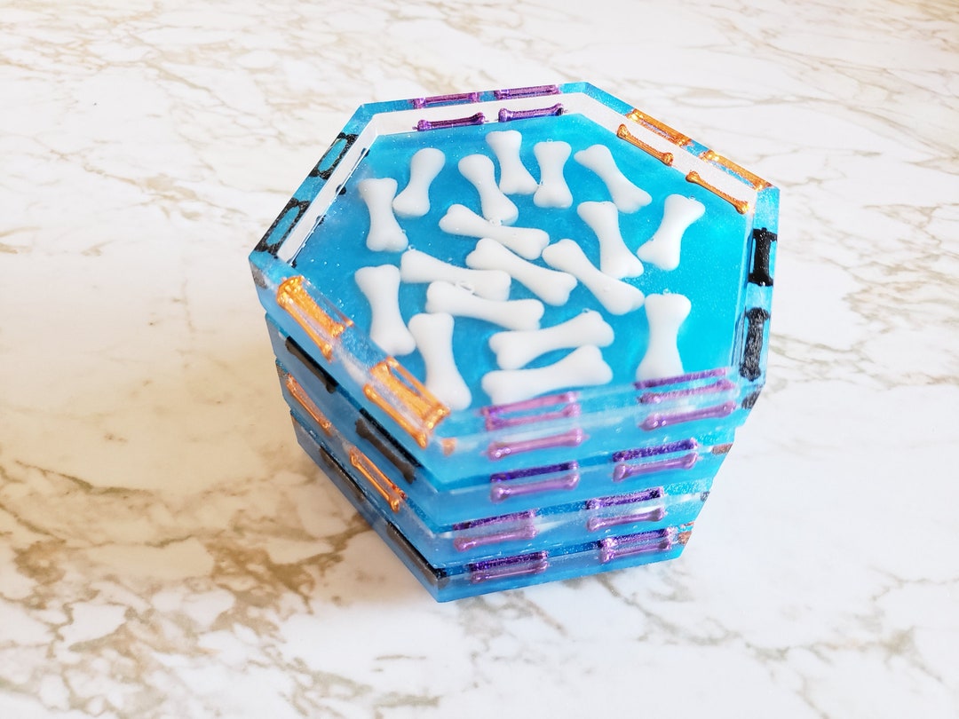 Hexagon Skeleton Coasters Set of 4 Hexagon Halloween Coaster Resin ...
