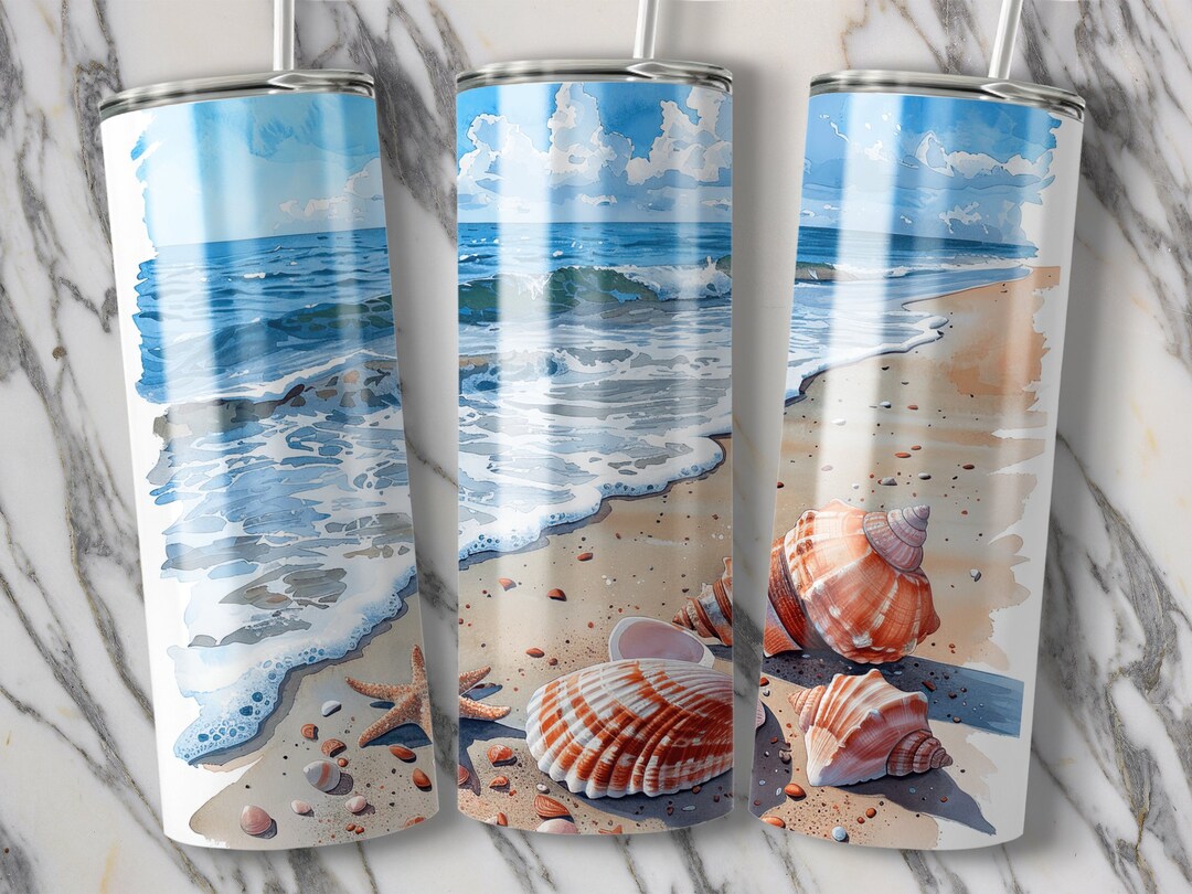 Seashell Beach Tumbler Wrap, 20oz Skinny Sublimation Design (digital ...