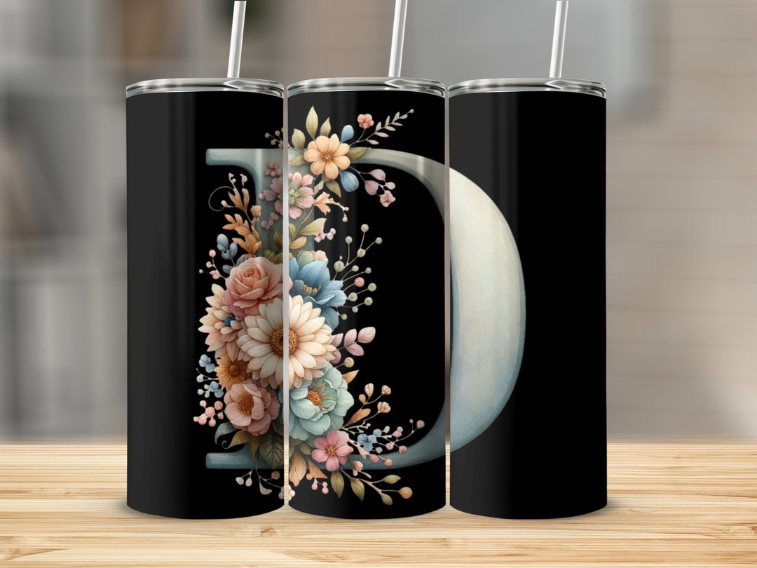 Initial D With Flowers Floral 20 Oz Ounce Skinny Tumbler Wrap ...
