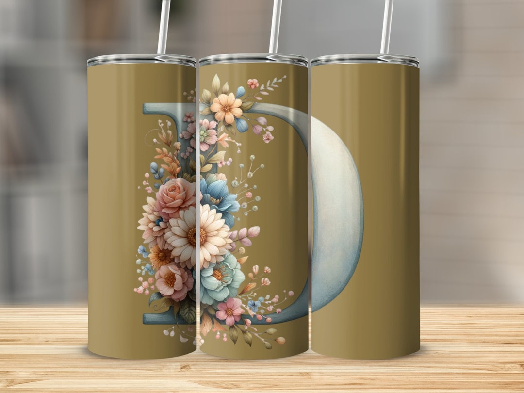 Floral Initial D 20 Oz. Tumbler Wrap Sublimation Design (digital ...