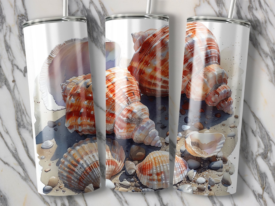 Seashells on the Shore Beach Themed 20 Oz Ounce Skinny Tumbler Wrap ...