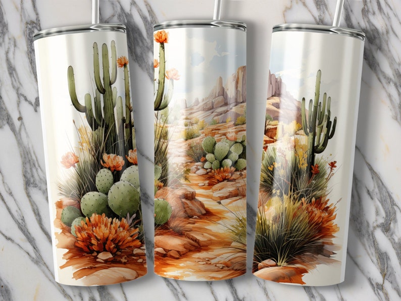 Watercolor Desert Tumbler Wrap, Western Cactus Design (PNG Digital ...