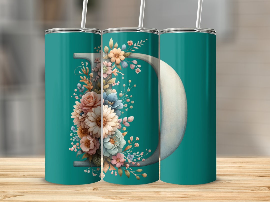 Initial D With Flowers Floral 20 Oz Ounce Skinny Tumbler Wrap ...