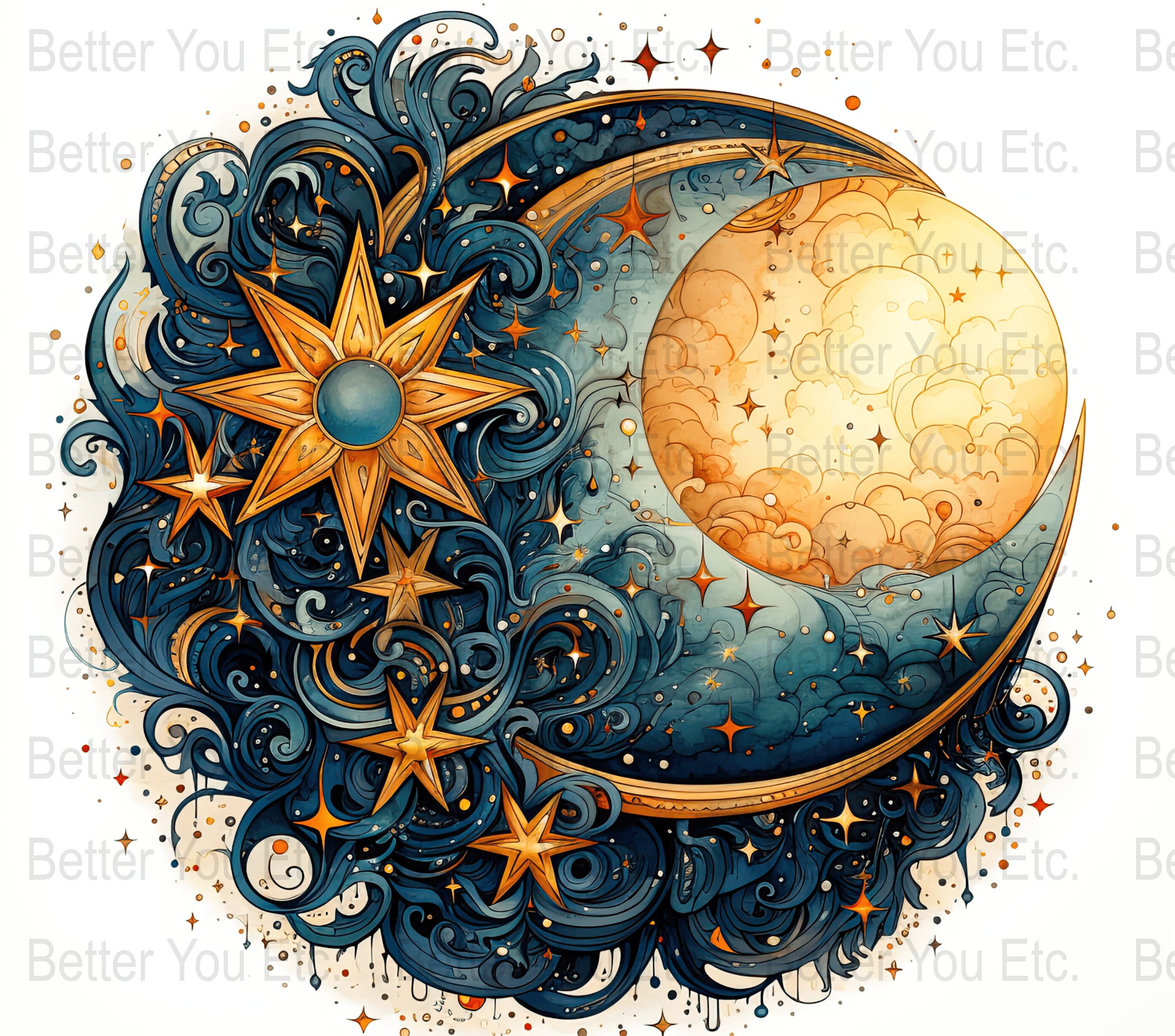 Boho Themed Art Sun Moon Stars Sky 20 Oz Ounce Skinny Tumbler Wrap ...