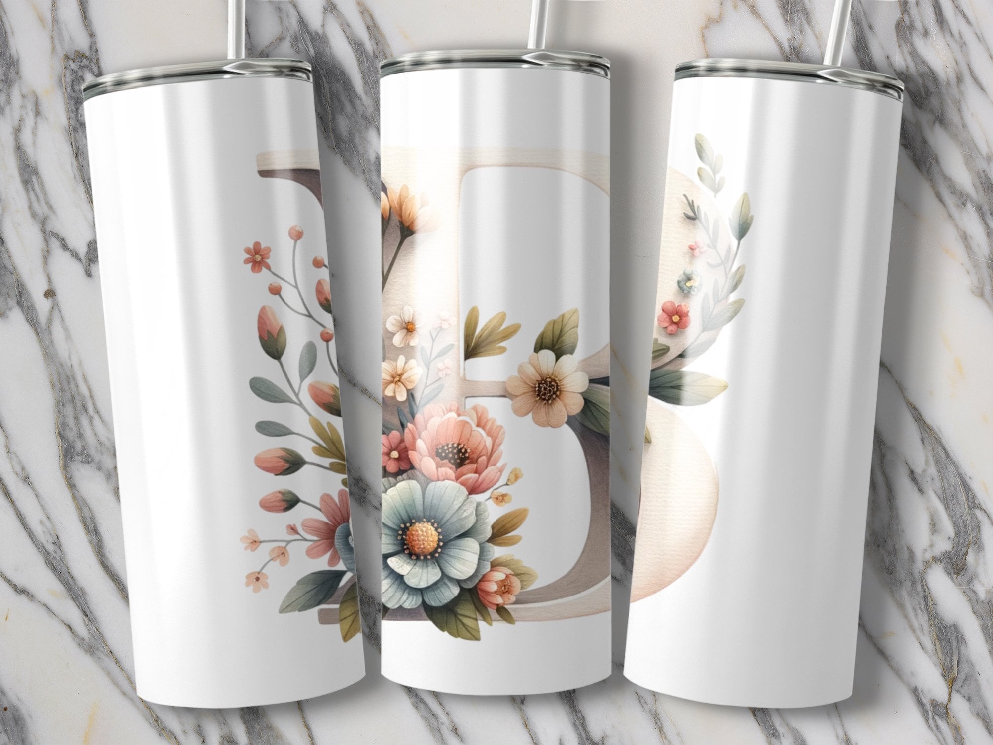 Initial B With Flowers Floral 20 Oz Ounce Skinny Tumbler Wrap ...