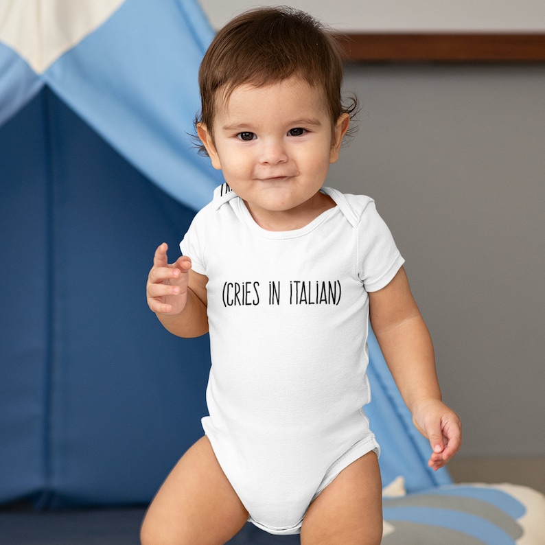 Cries in Italian Baby Bodysuit, Funny Pregnancy Announcement, Italian ...