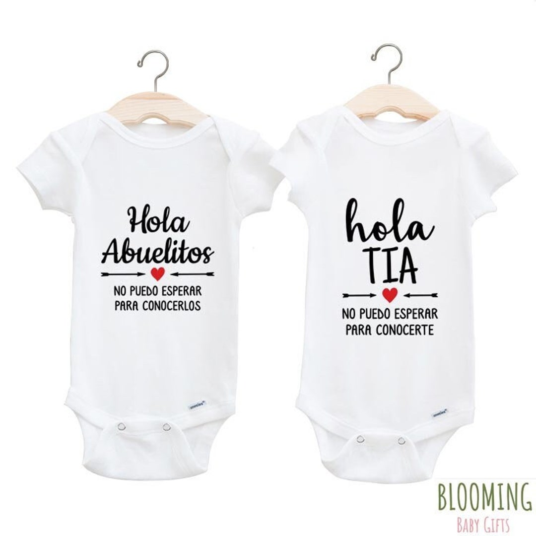 Spanish Baby Bodysuit Set, Hola Abuelitos Hola Tia, Hello Grandparents Bodysuits, Hello Aunt ...