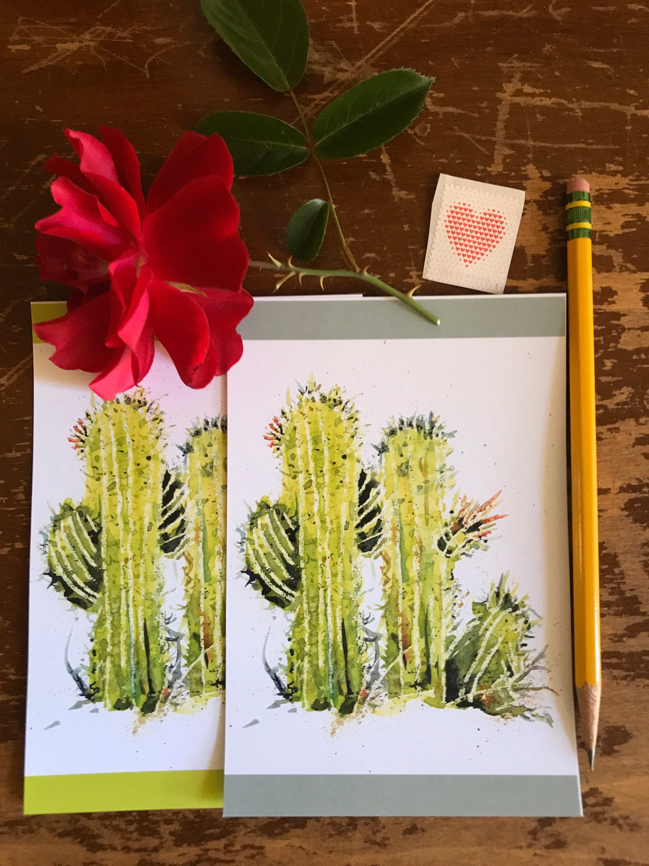 The Cactus Family Watercolor Printed Blank Note Card & Post Card Set - Etsy