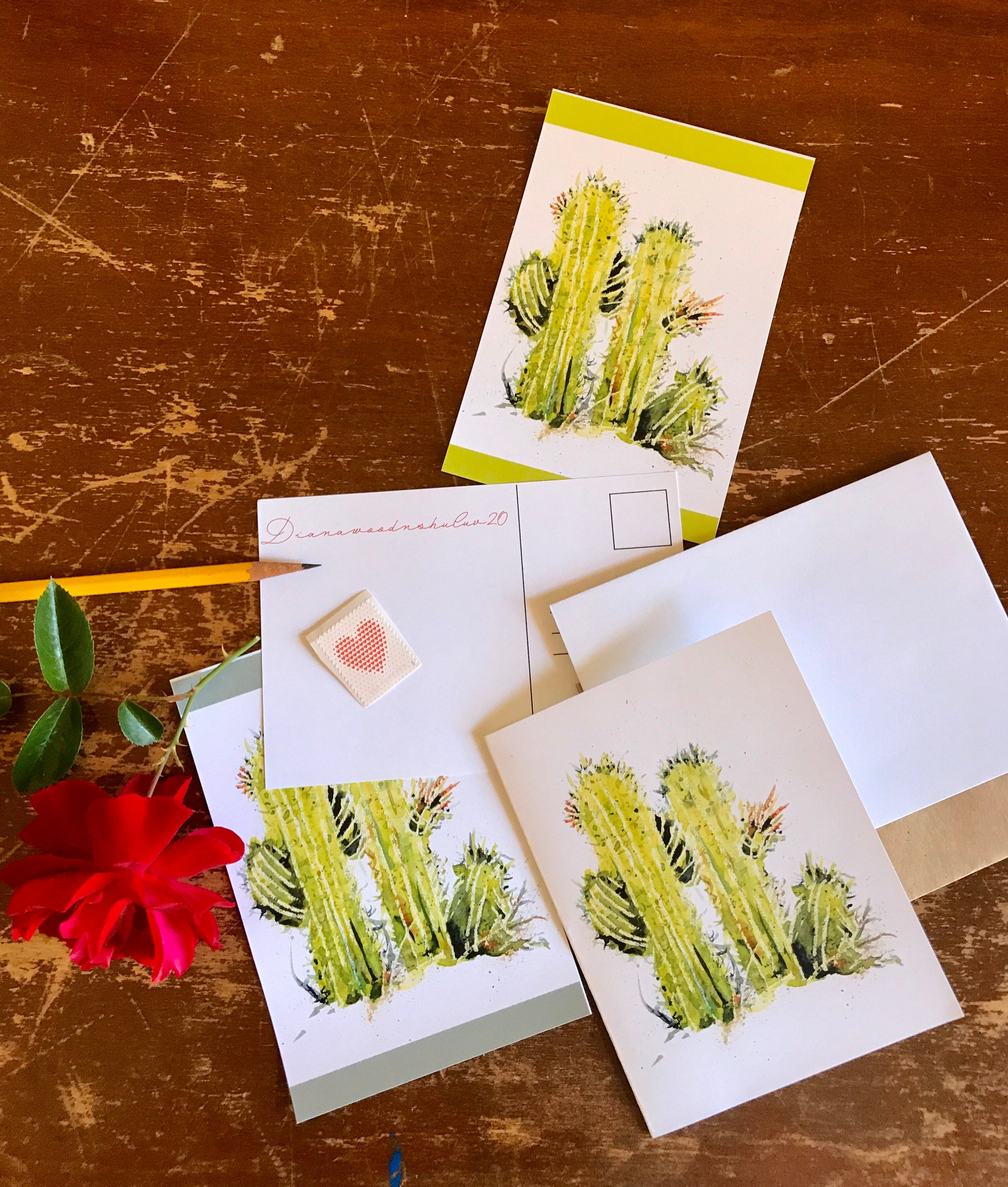 The Cactus Family Watercolor Printed Blank Note Card & Post Card Set - Etsy