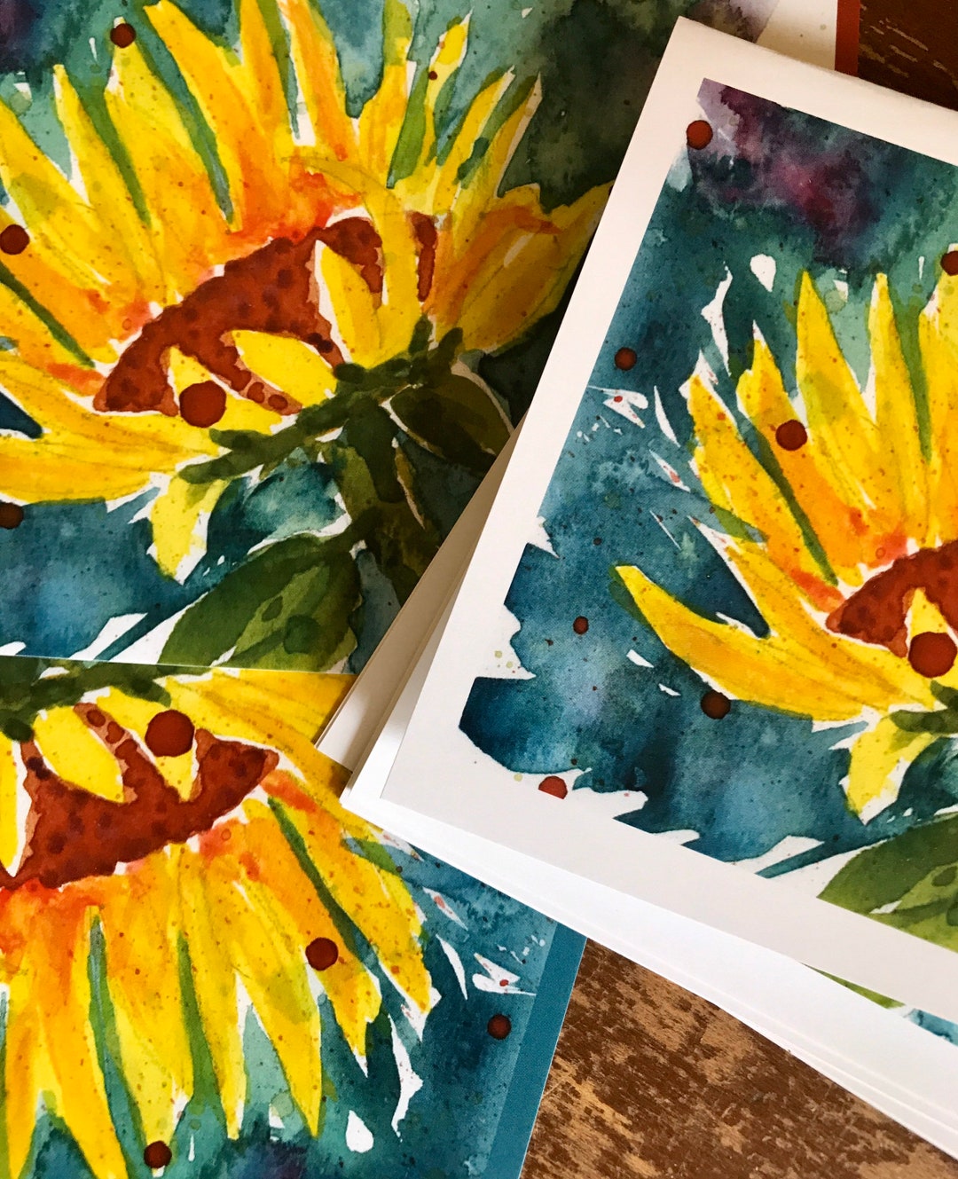 Watercolor Sunflower Note Card and Postcard Set - Etsy