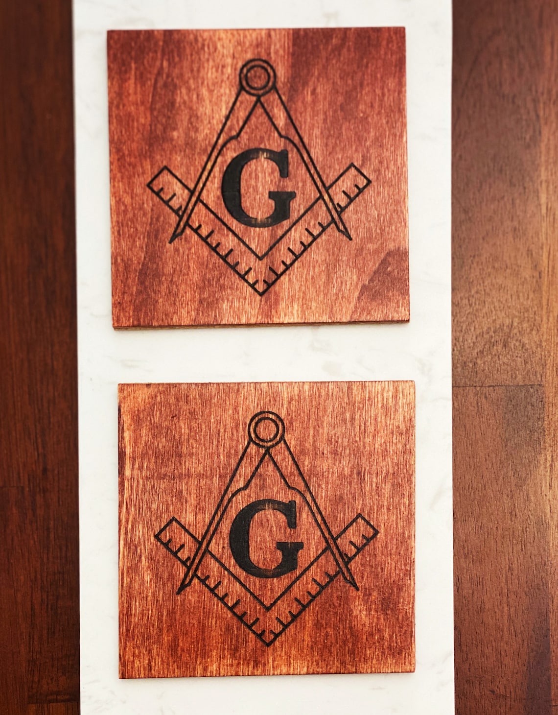 Unique Handmade Coaster Set, Masonic Square & Compass W/ G, Thin Square ...