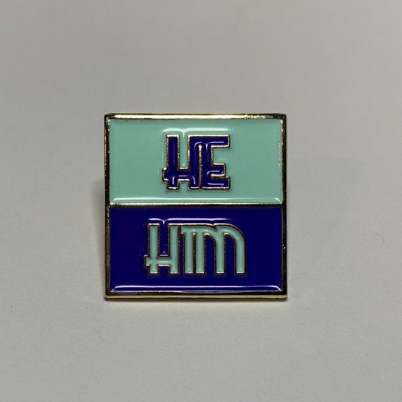 He/him Square Retro Pronoun Enamel Pin - Etsy