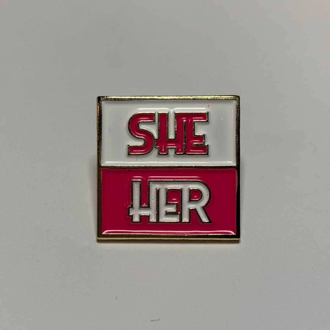 She/her Square Retro Pronoun Enamel Pin - Etsy