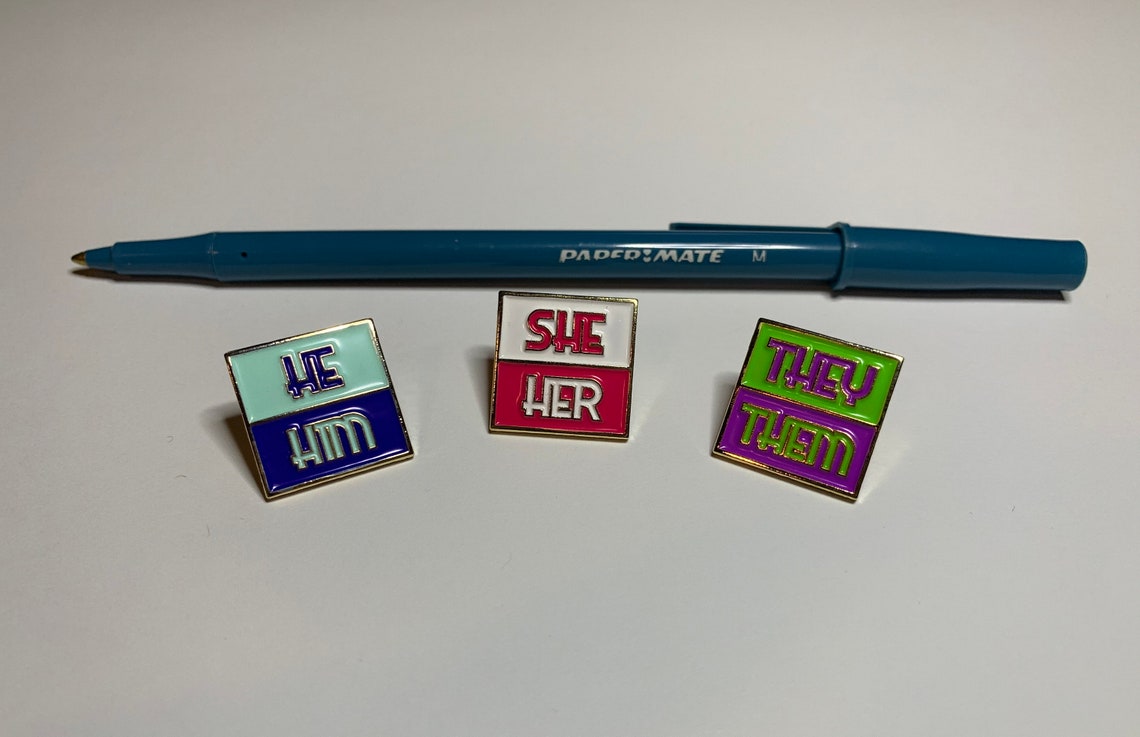 She/her Square Retro Pronoun Enamel Pin - Etsy