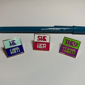 She/her Square Retro Pronoun Enamel Pin - Etsy