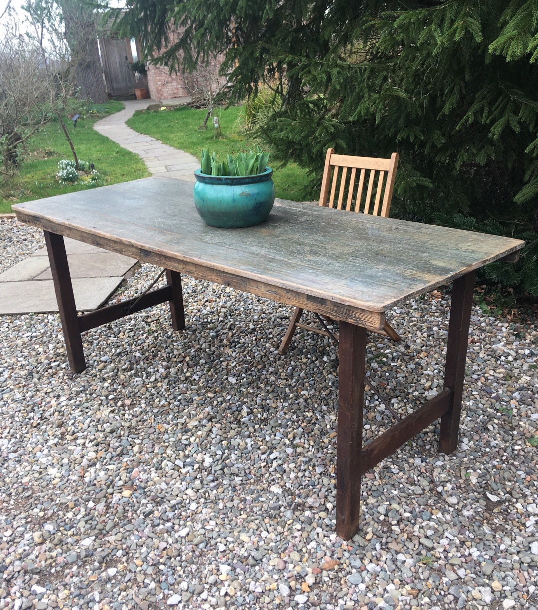 Large Vintage Trestle Table - Etsy