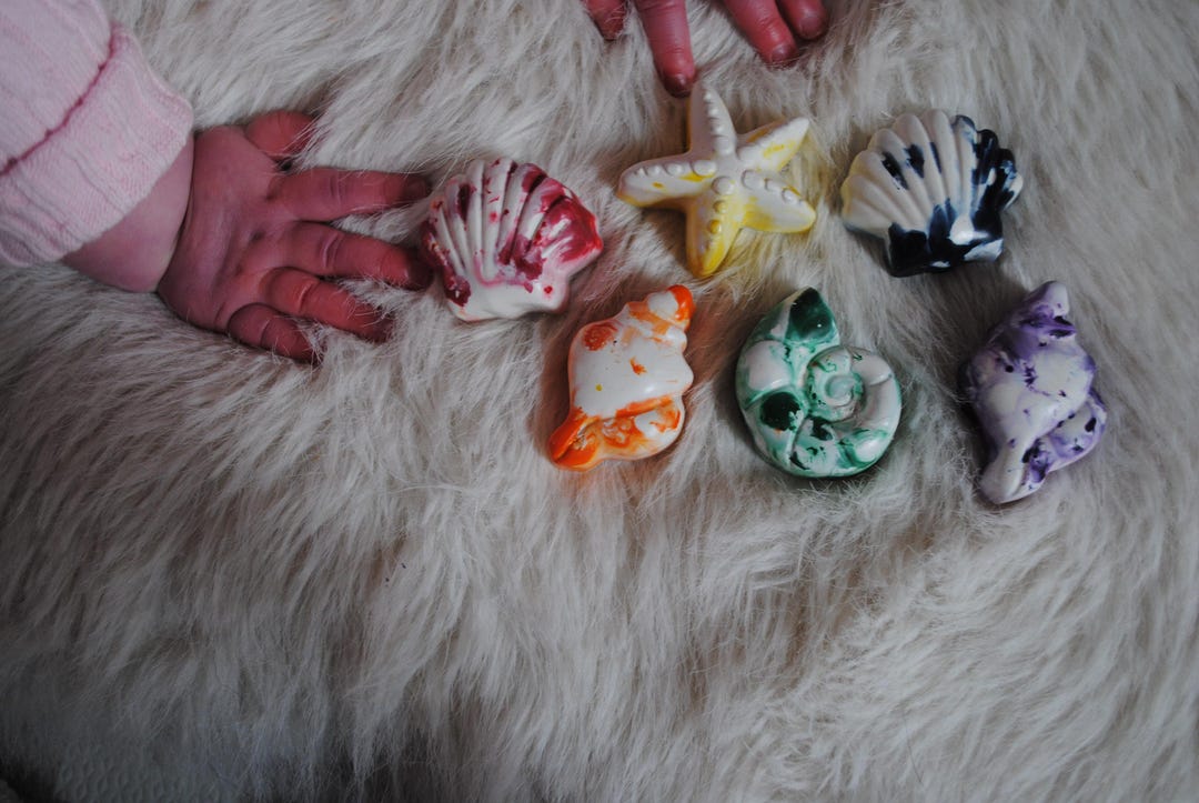 Marbled Seashell Crayons, Summer Crayons, Fun Shape Crayons, Ocean Gift ...