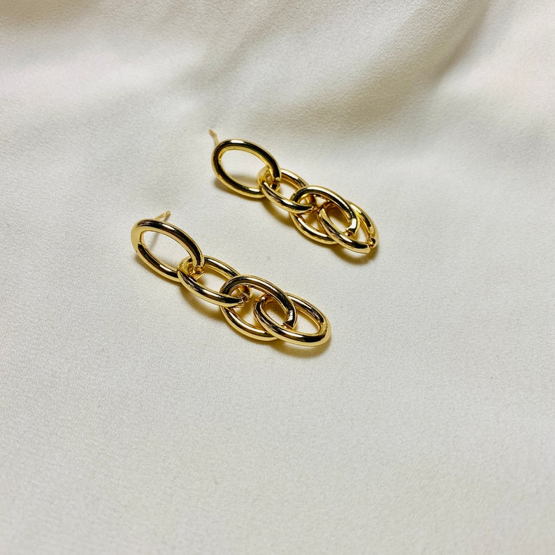 14K Gold Plated Chain Drop Earrings Chain Drop Earrings Gold - Etsy