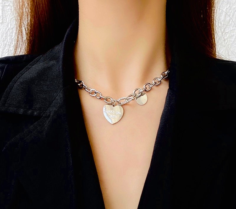 Heart Charm Toggle Necklace Rectangle Charm Toggle Necklace - Etsy