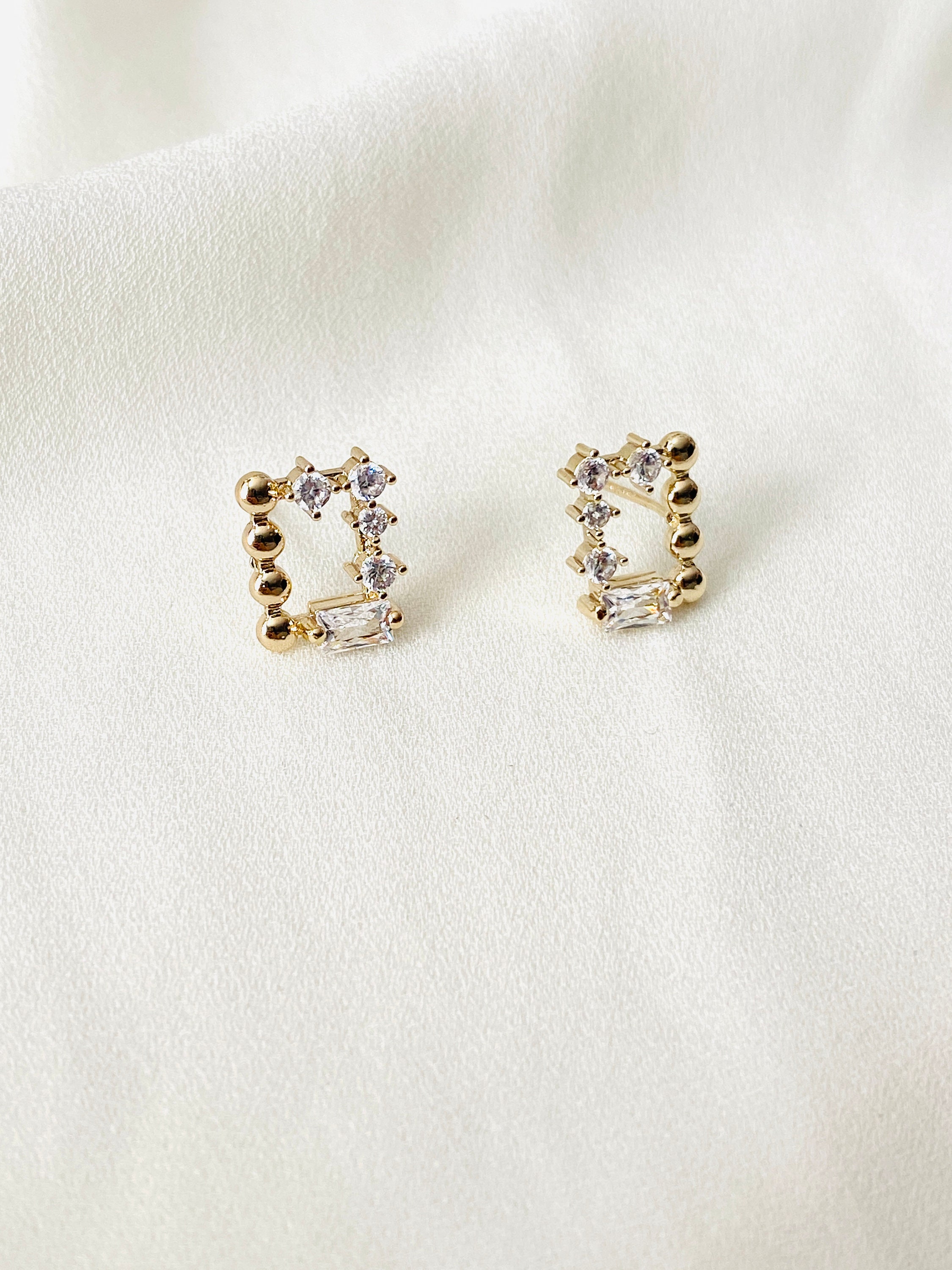 Gold Plated Rectangle Stud Earrings Gold Bead Stud Earrings - Etsy