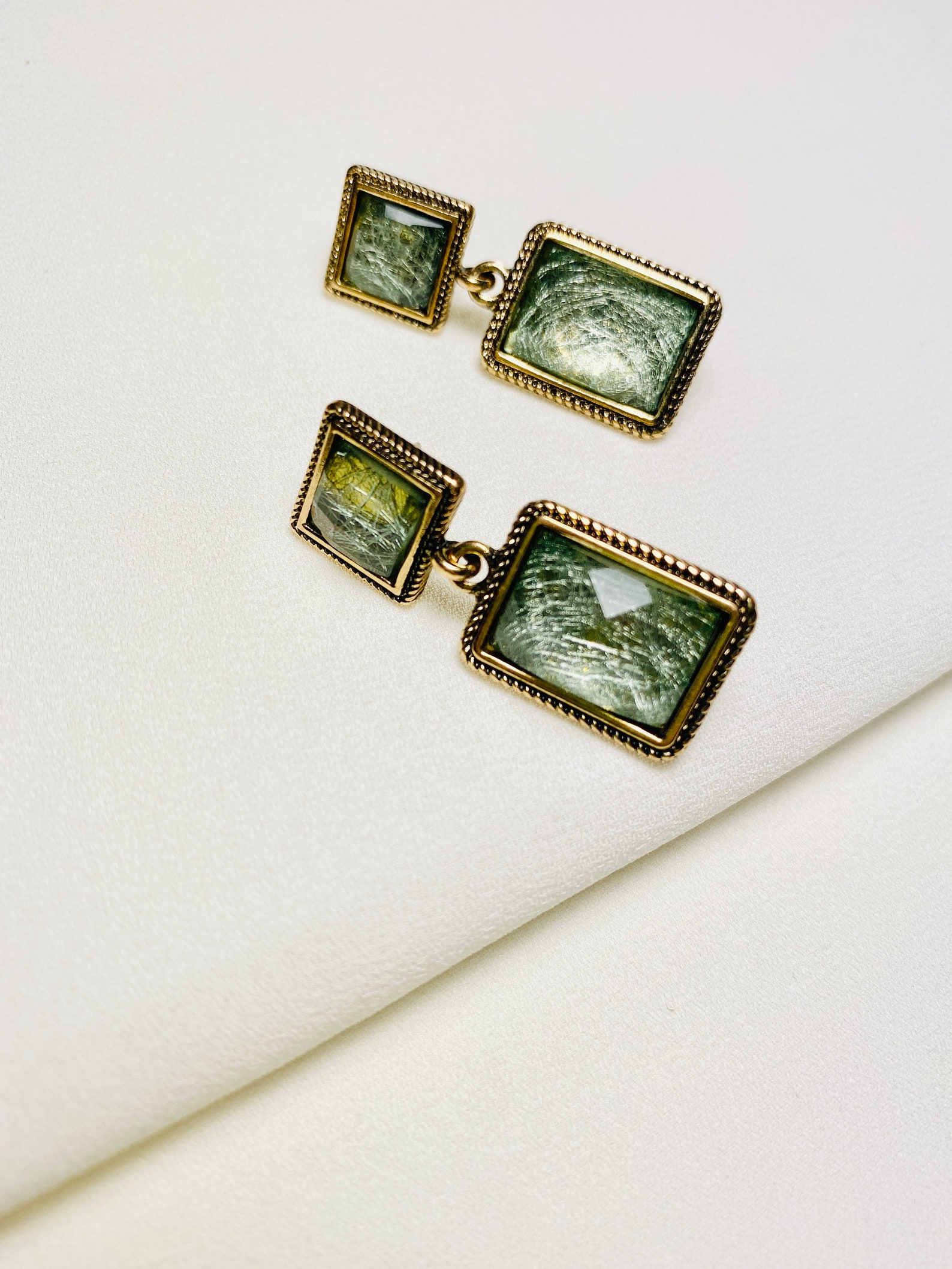 Vintage Green Earrings S925 Silver Post Earringsvintage - Etsy