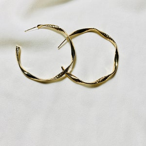18K Gold Plated Twisted Hoop, 44mm Hoop, Cubic Zirconia Hoop, S925 ...