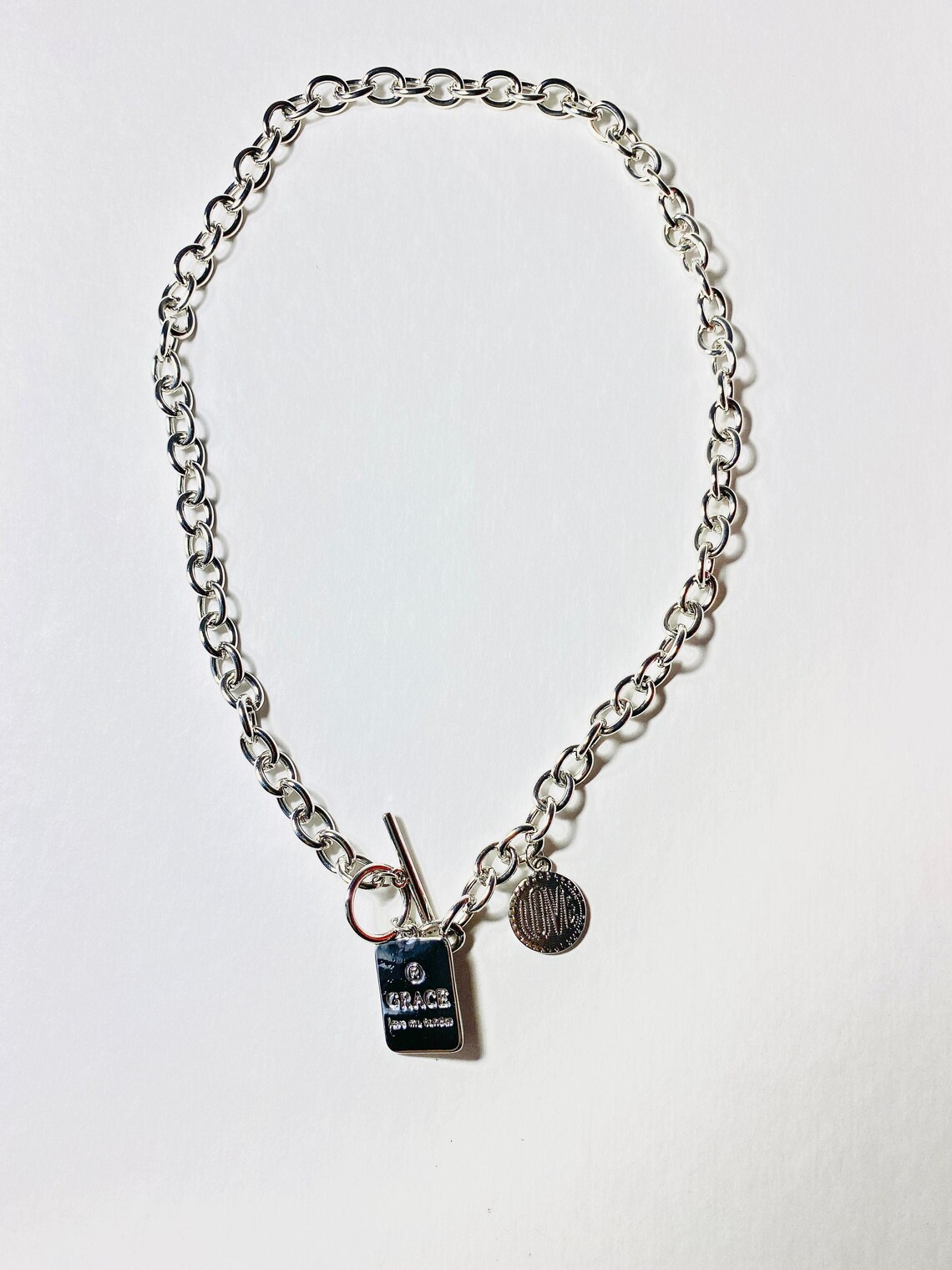 Heart Charm Toggle Necklace Rectangle Charm Toggle Necklace | Etsy