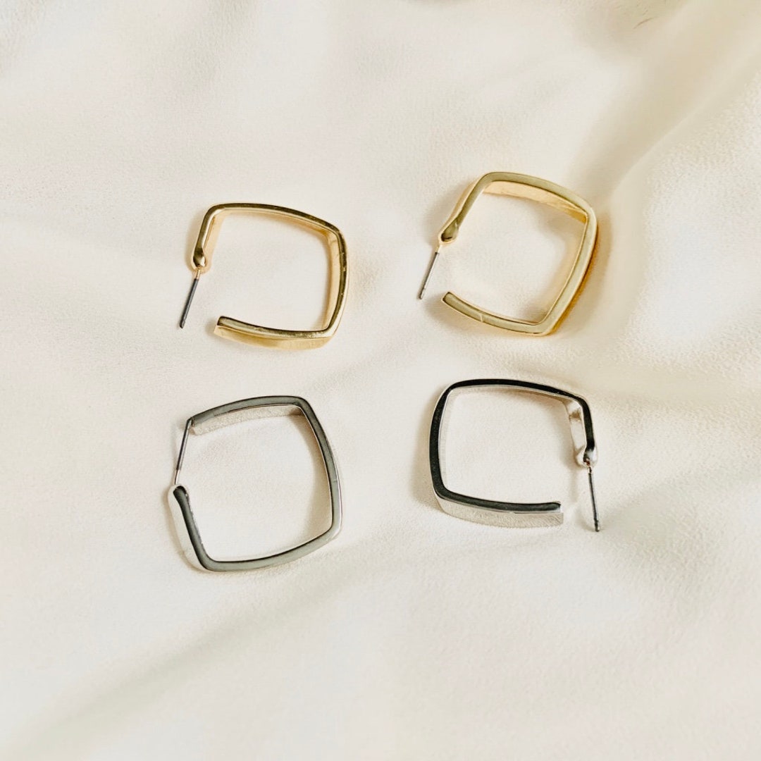 Square Hoop Earring. Trendy Square Hoop Earring,gold Square Hoop ...