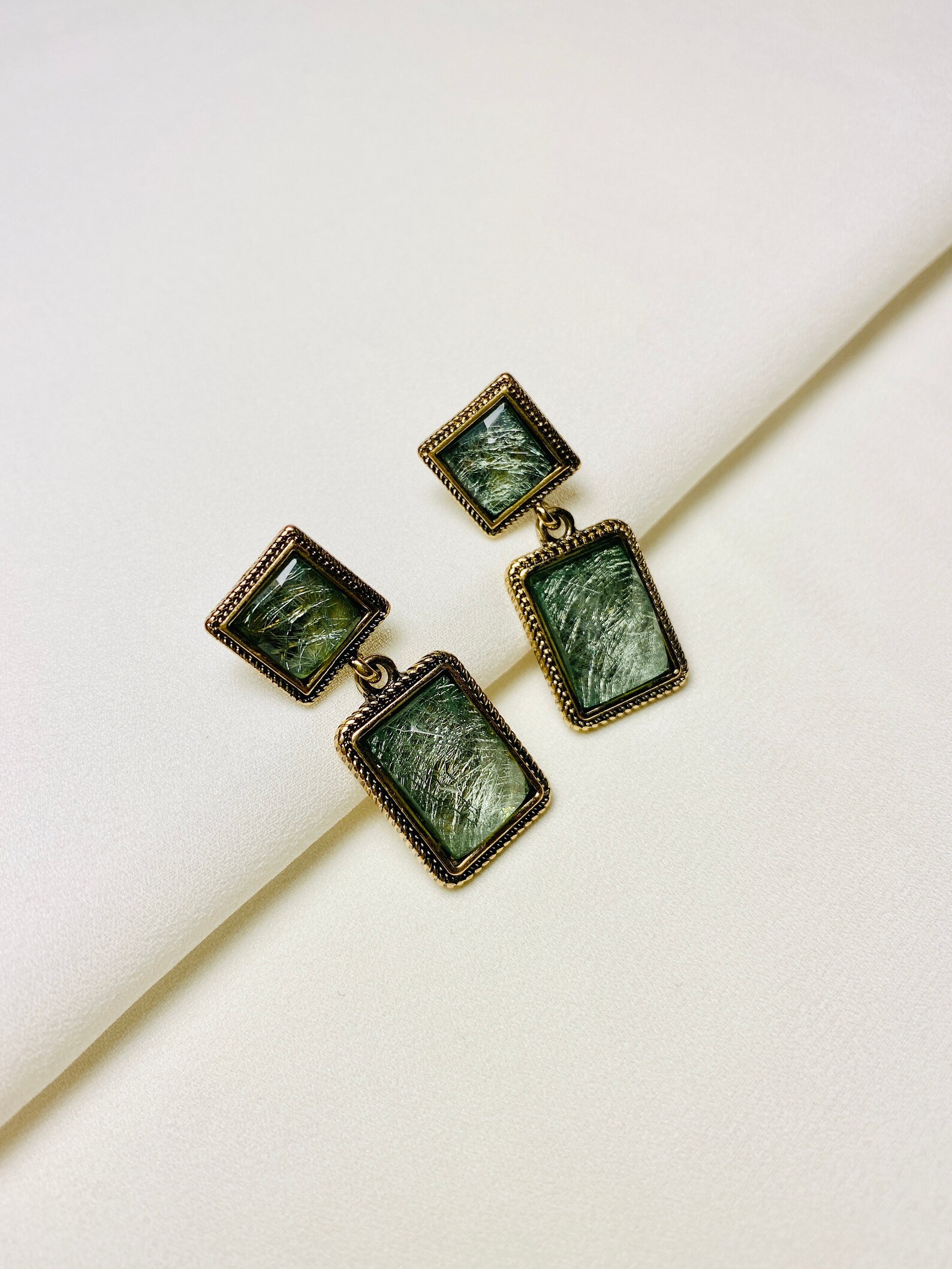 Vintage Green Earrings S925 Silver Post Earringsvintage - Etsy
