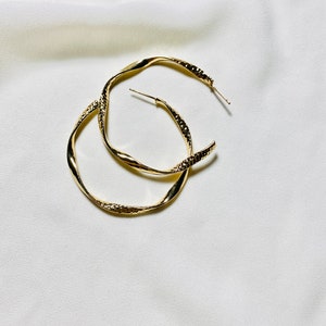 18K Gold Plated Twisted Hoop, 44mm Hoop, Cubic Zirconia Hoop, S925 ...