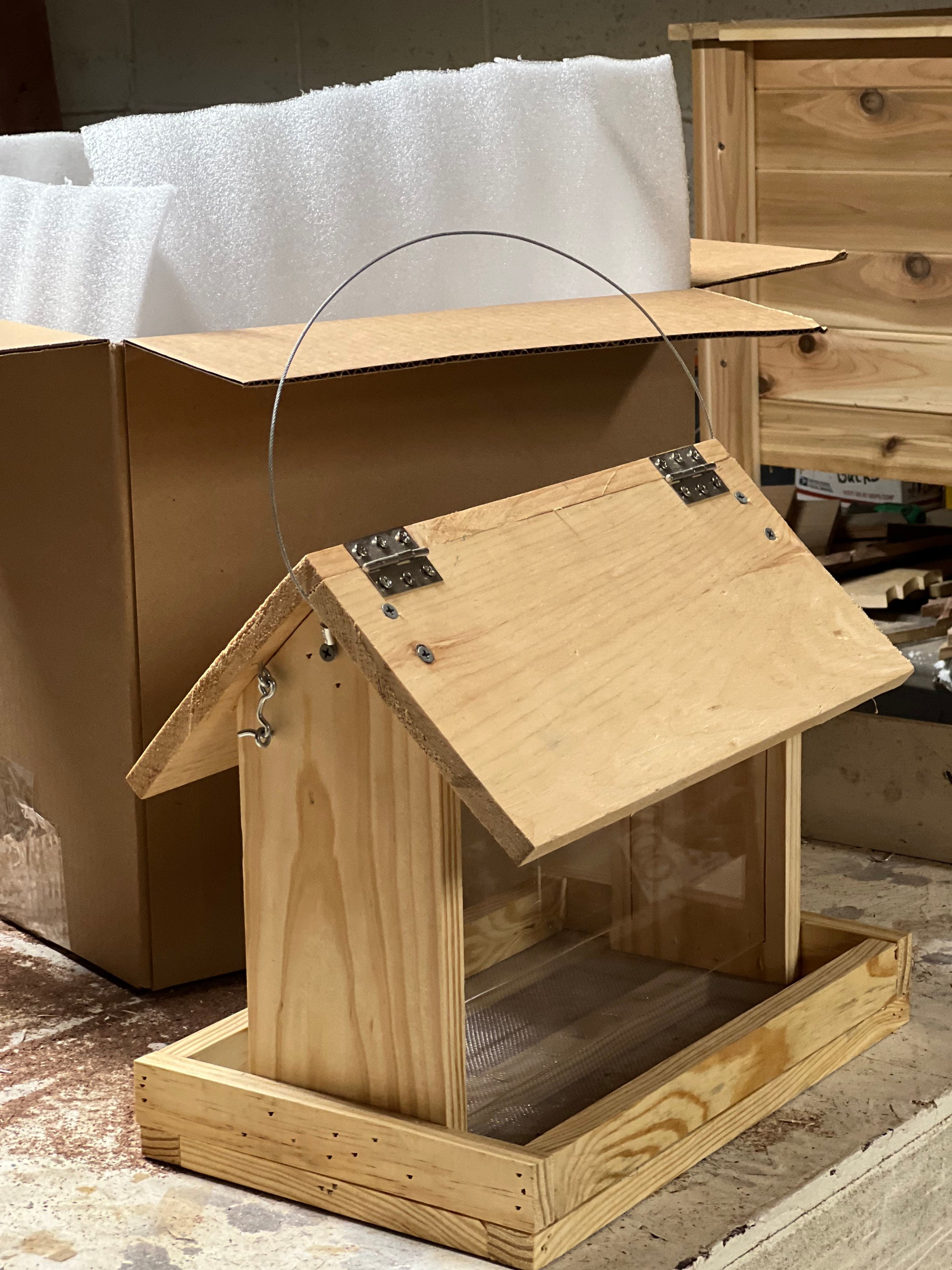 Hanging Hopper Bird Feeder, Wooden Birdfeeder, Bird Watching Feeder ...