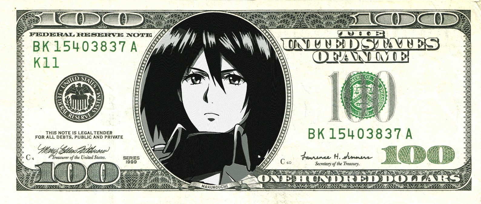 Anime Custom Dollar Bill Canvas Print 94x40cm Hero UNIQUE | Etsy